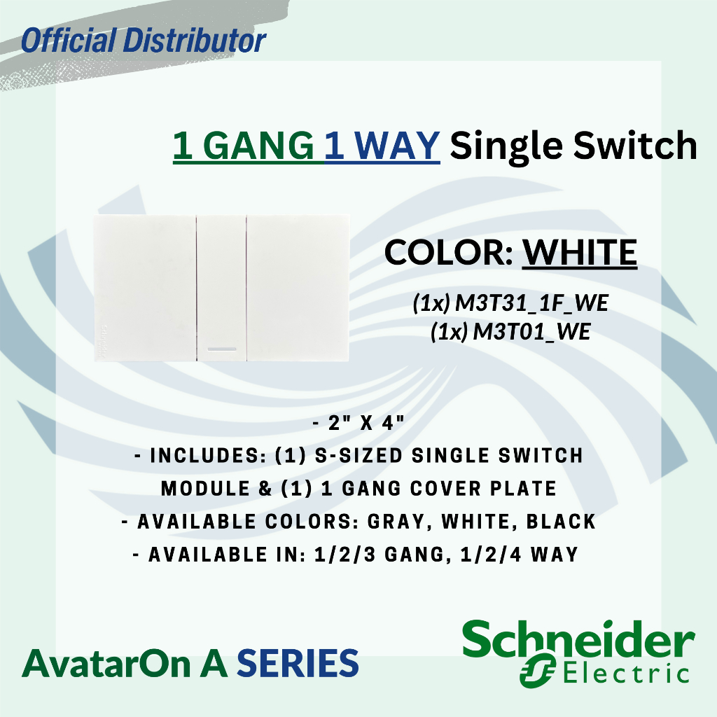 Schneider AvatarOn A 2"x4" 16AX 250V 1/2/3 Gang 1 Way Single Switch ...