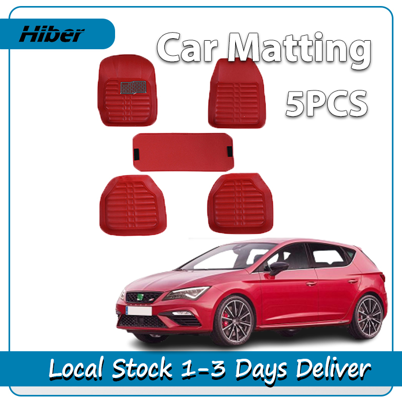 Car Matting 5Pcs/set Car Auto Floor Mats red Universal Pu Leather for ...