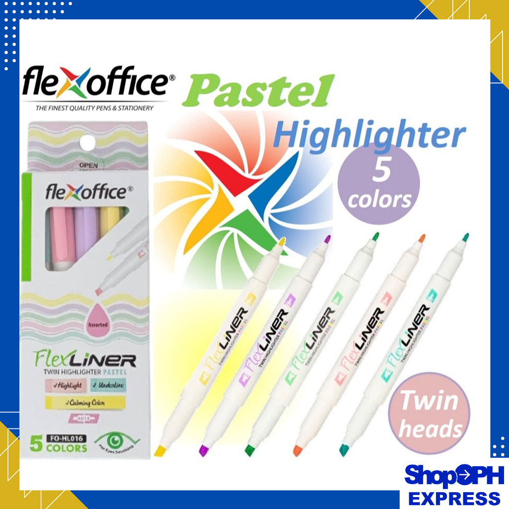 FlexOffice Flexliner Highlighter Pastel Hiliter Twin Head 5 colors Set ...