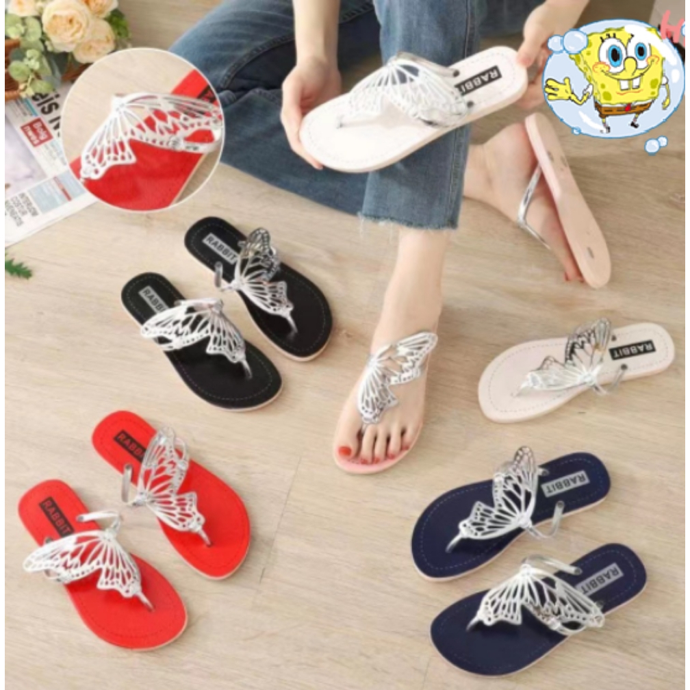 Silver Butterfly Strap Slippers Sandals | Shopee Philippines