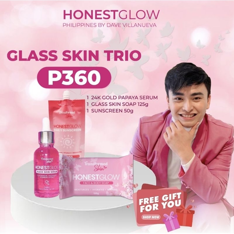 GLASS SKIN TRIO: 1 Glass Skin Soap + 1 Sunscreen + 1 Glass Skin Serum ...