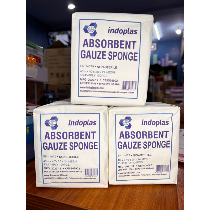 Indoplas 4x4 Gauze Sponge 100pcs for Wound Care with High Absorbency ...