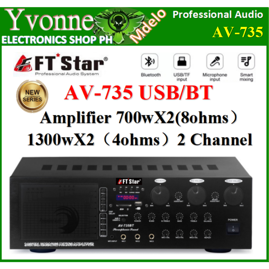 The FTstar AV-735 USB/BT 700W X 2 Karaoke Mixing Amplifier With USB and Bluetooth (AV735 USB/BT ...