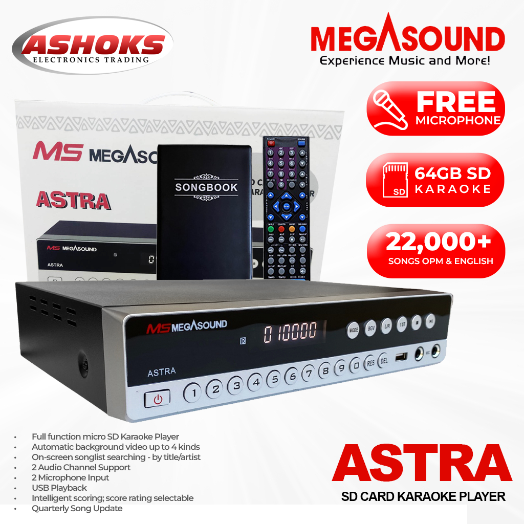 Megasound Astra / SD Karaoke Player / 64Gb / 22,000+ Songs / Wired Mic / Megapro Plus / MP ...