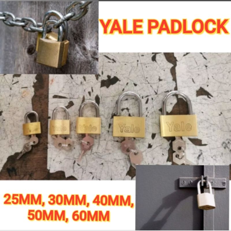 YALE SOLID BRASS ORDINARY PADLOCK 25MM, 30MM, 40MM, 50MM, 60MM KANDADO ...