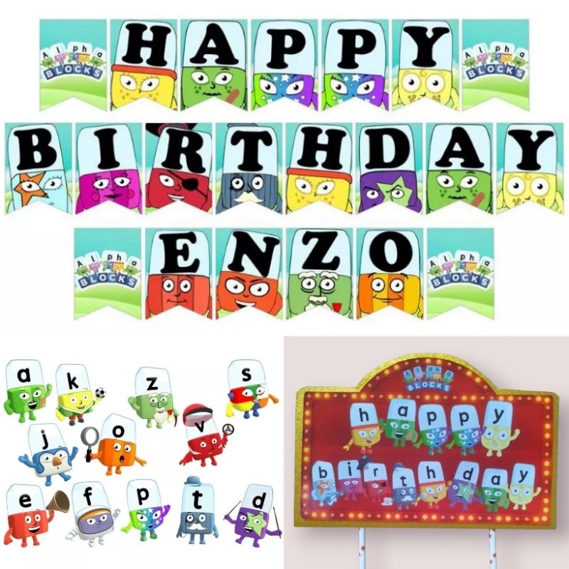 AlphaBlocks Theme Birthday Party Banner Cake Cupcake Topper Decoration ...