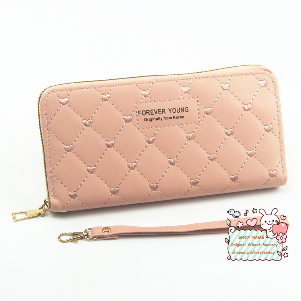 Forever Young Heart Design Embroidery Single Zipper Cellphone Wallet ...