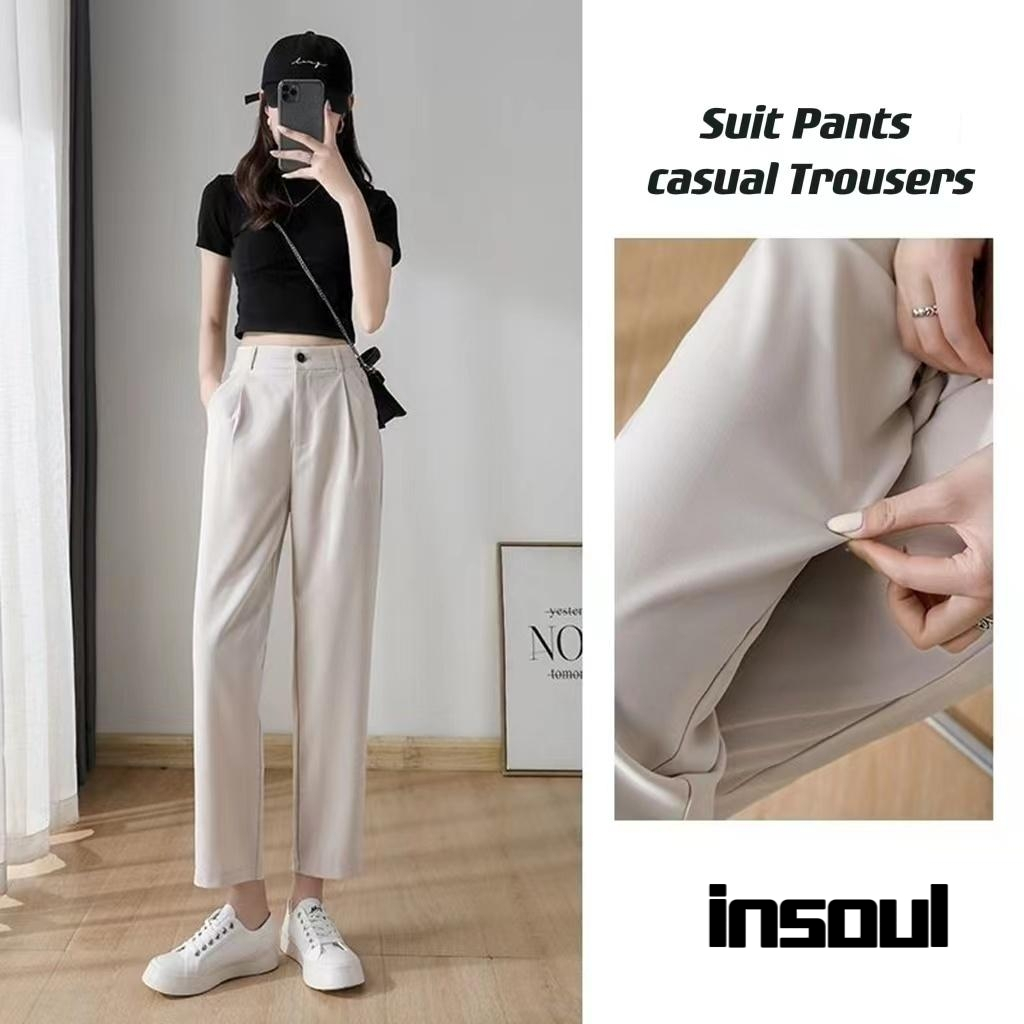 Kinwoo 25-31waist women's trousers high waist Capris casual pants ...