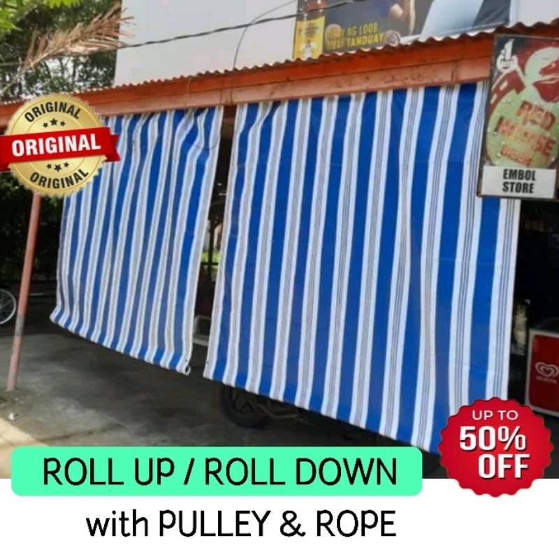 CUSTOMIZED(375cm x 400cm) COMPLETE SET ROLL UP ROLL DOWN with PULLEY ...