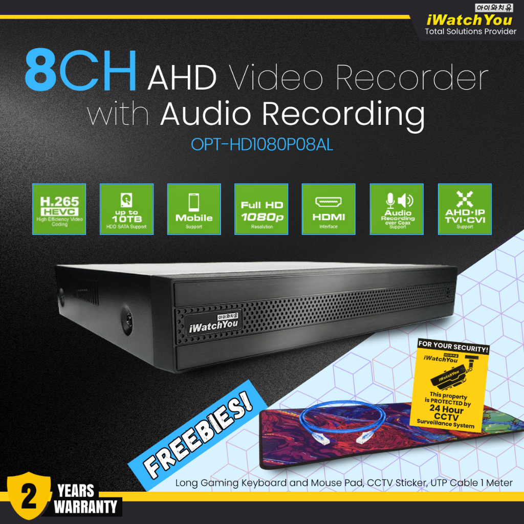 8Channel 1080P AHD Video Recorder with Audio Support [TVI/CVI/IP/AHD ...
