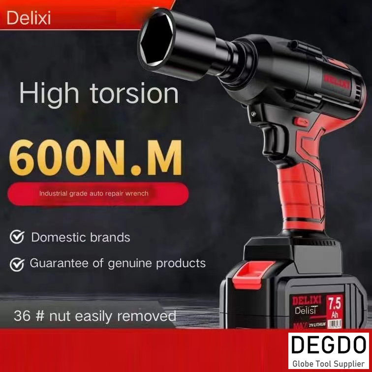 DELIXI Electric Impact Wrench Heavy Duty Original Cordless Brushless 18V Power Tools 2 Battery ...