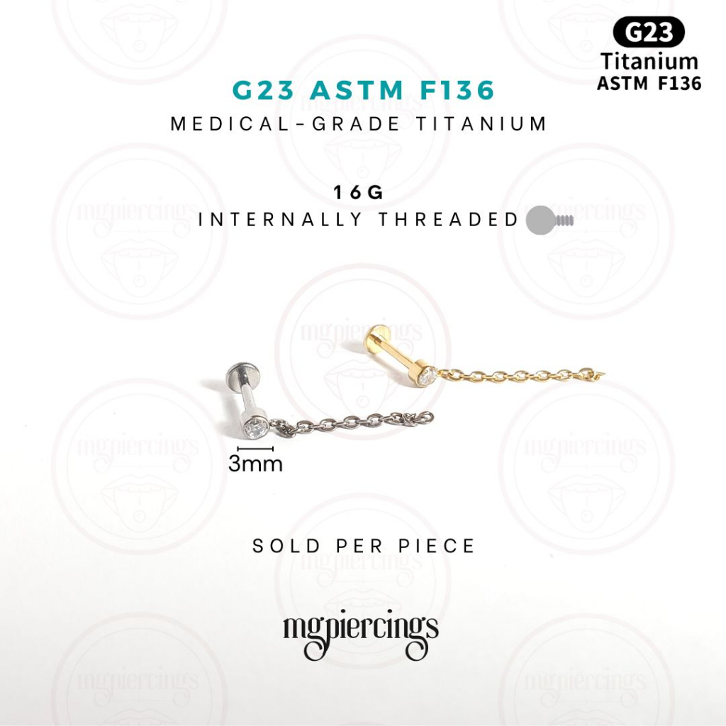 Medical-Grade Titanium G23 ASTM F136 Gem Dangle Chain Threaded Labret ...
