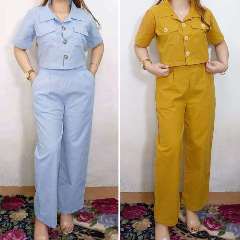 Eeshope Polo Blouse Terno Pants Coordinate Set for Women/Coordinate ...