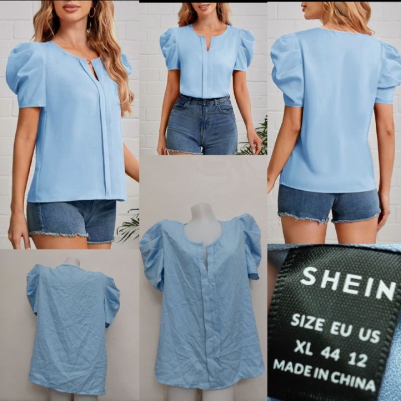 Light Blue Puff Sleeve Blouse (XL) | Shopee Philippines