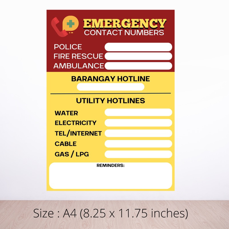 EMERGENCY HOTLINE A4 LAMINATED BOARD | Shopee Philippines