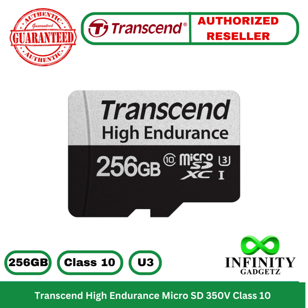 Transcend High Endurance 256GB Micro SD 350V Class 10 for Dashcam, CCTV ...
