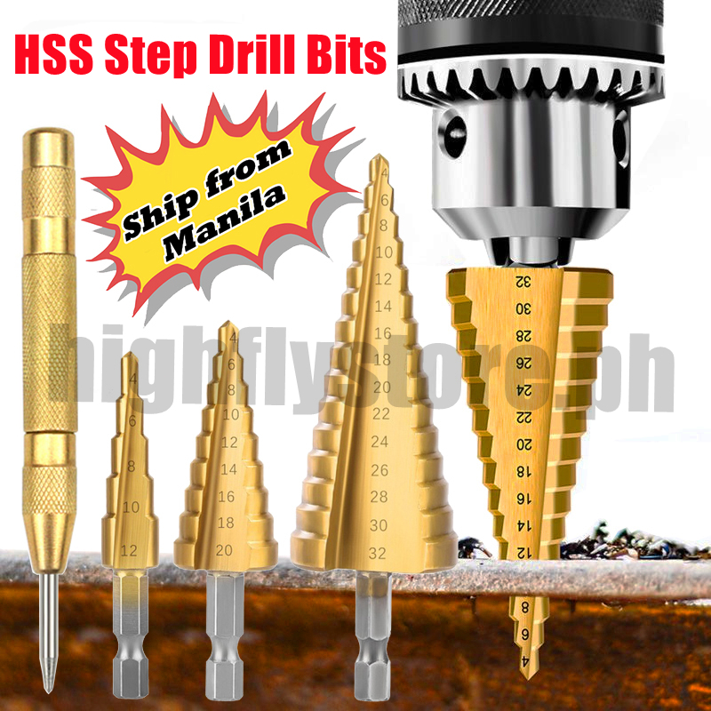 3 pcs Drill Bit HSS High Speed Steel Titanium Hex Shank Step Drill Set ...