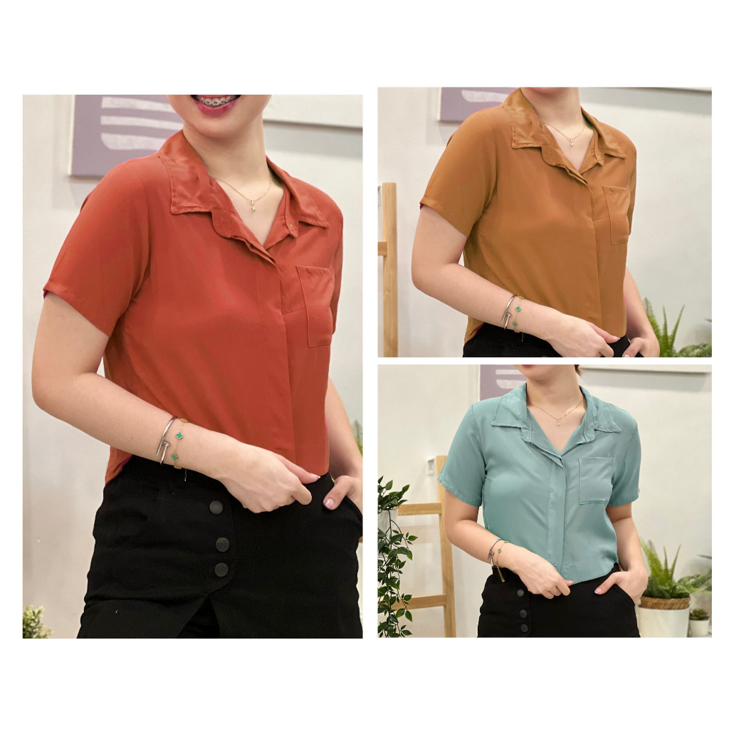 Yaree.Co buttondown with pocket crop top | Shopee Philippines