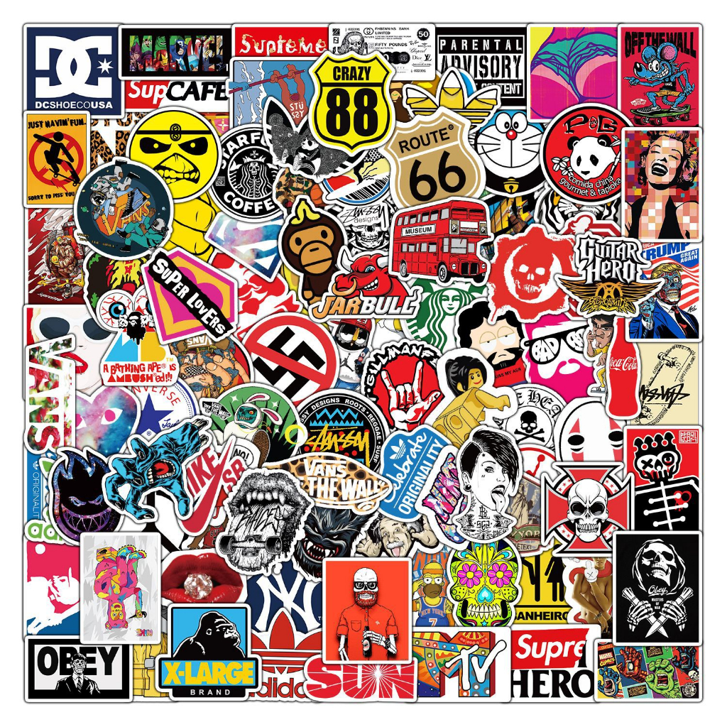 100pcs Trendy Brands Logo Graffiti Waterproof sticker set Fashion Brand ...