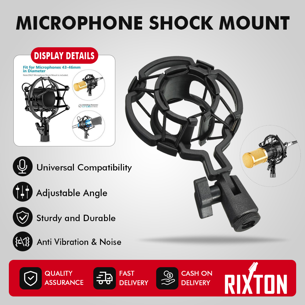 RIXTON Condenser Microphone Shock Mount Holder Mic For Recording Bracket Microphone Clip Black ...