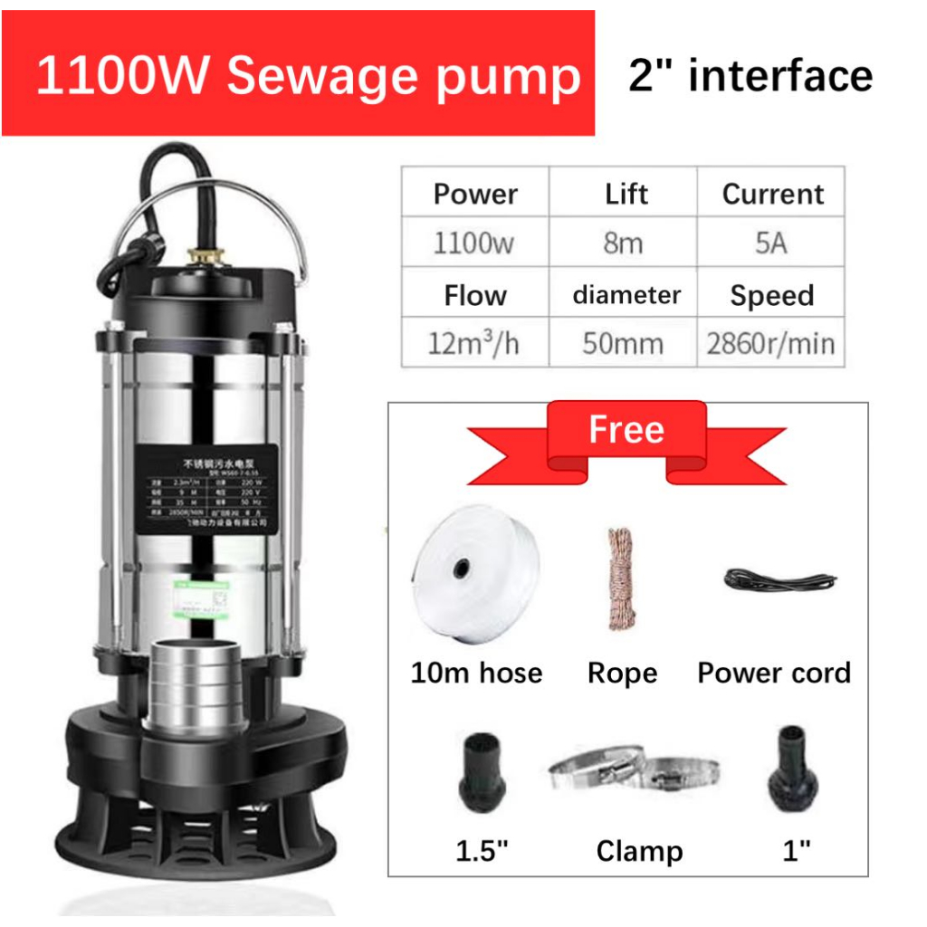 Clean water pump 304 Stainless steel submersible pump sewage pump Blowdown cutting pump | Shopee ...