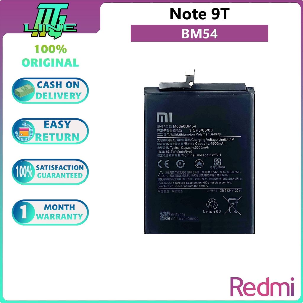 Original Redmi Note 9T 5G Battery BM54 5000mAh Capacity | Shopee ...