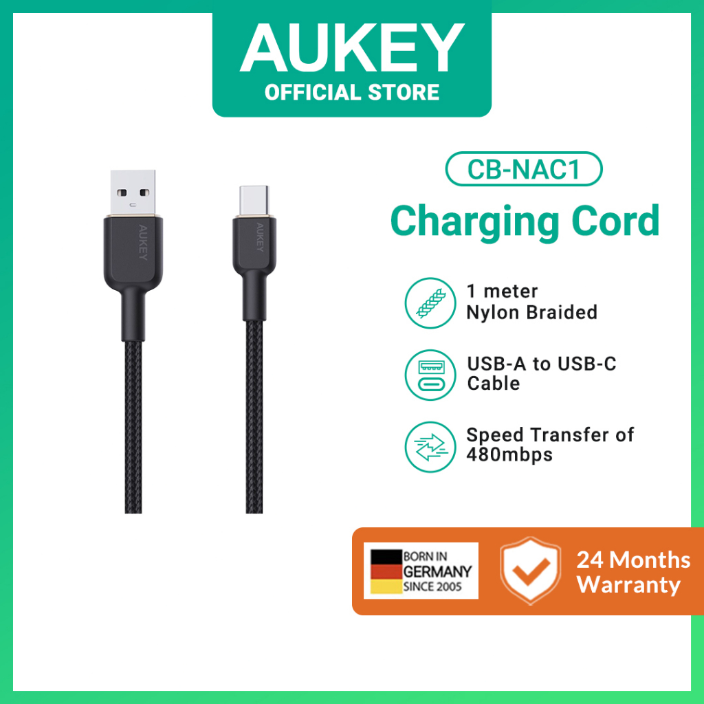 AUKEY CB-NAC1 1m Nylon Braided USB-A to USB-C Cable | Shopee Philippines