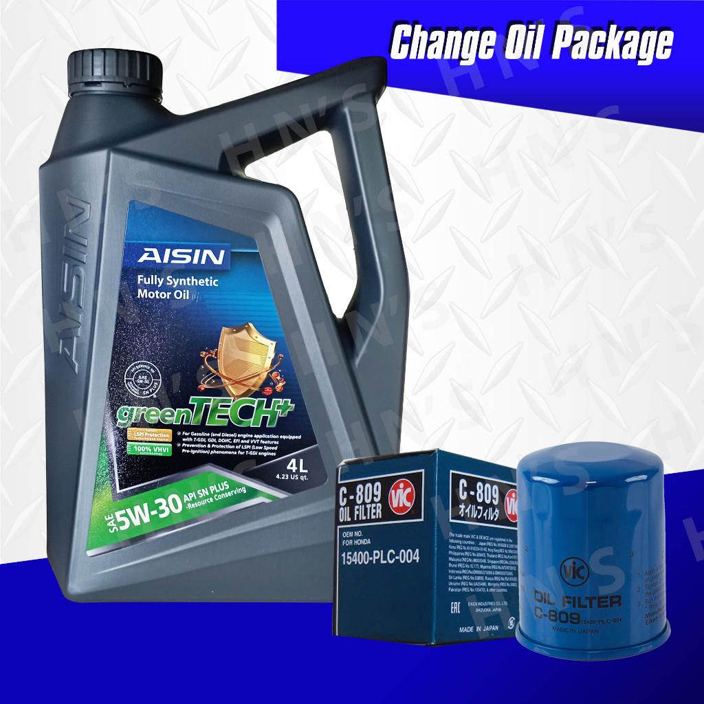 AISIN Fully Synthetic SAE 5W-30 Oil Change Package ( 4 Liters+Vic ) for Honda Civic City Jazz ...