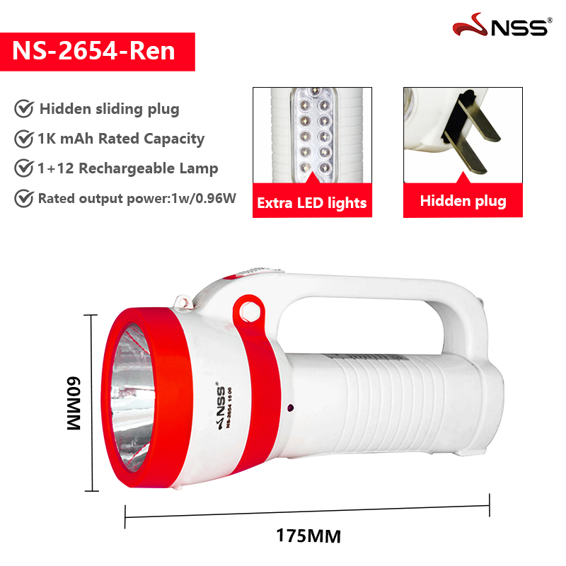 NSS LED Searchlight Flashlight Rechargeable Super Bright 1000mAh LED ...