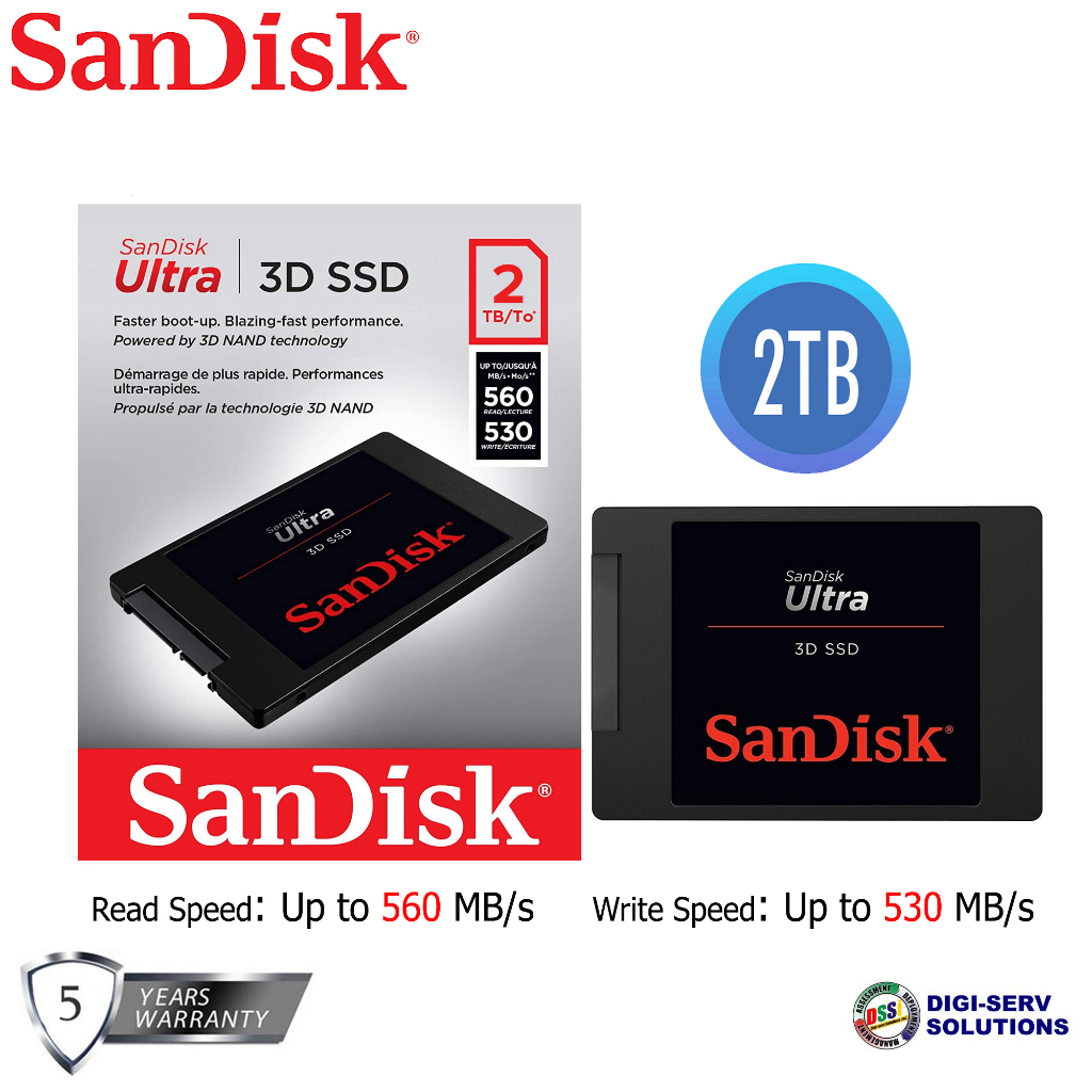 Sandisk 2TB Ultra 3D NAND SATA III SSD 2.5-inch Solid State Drive ...
