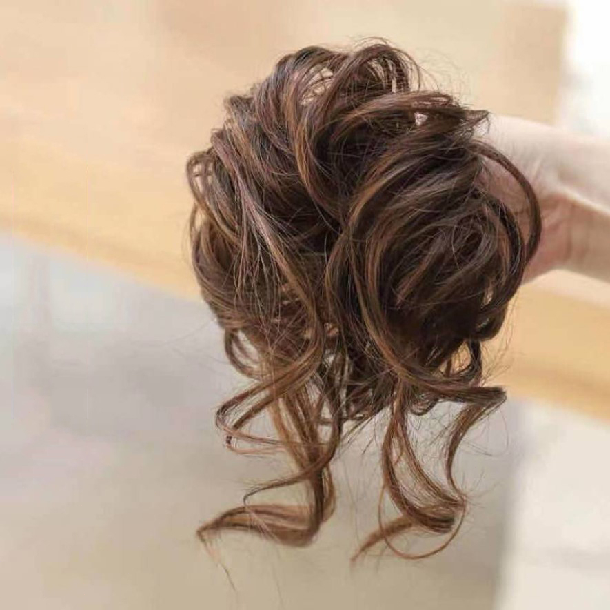 【YAN】Curly with Elastic Band Synthetic Scrunchies Messy Hair Bun Updo ...