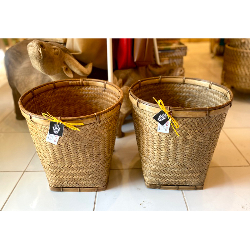 Native handwoven bamboo storage basket | dust bin | waste basket ...
