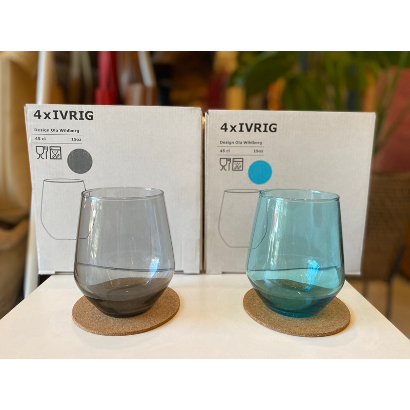 IKEA GLASS IVRIG Turquoise | Gray 45cl set of 4 | Shopee Philippines