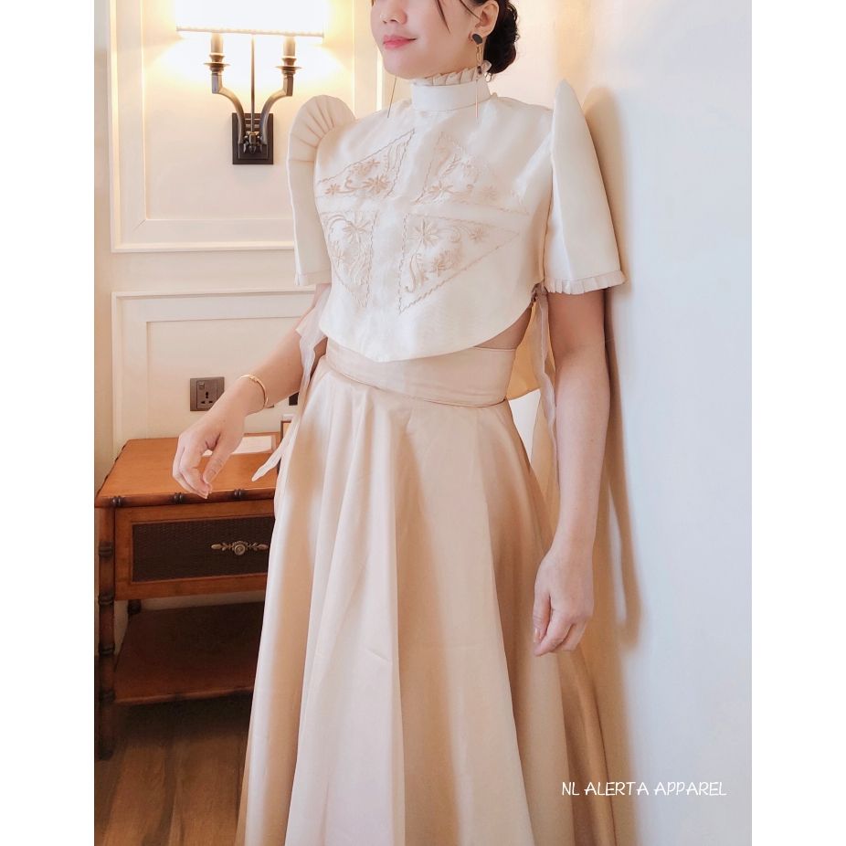 MODERN FILIPINIANA CROP TOP BARONG AND SKIRT FOR WOMEN (INDIVIDUAL ...