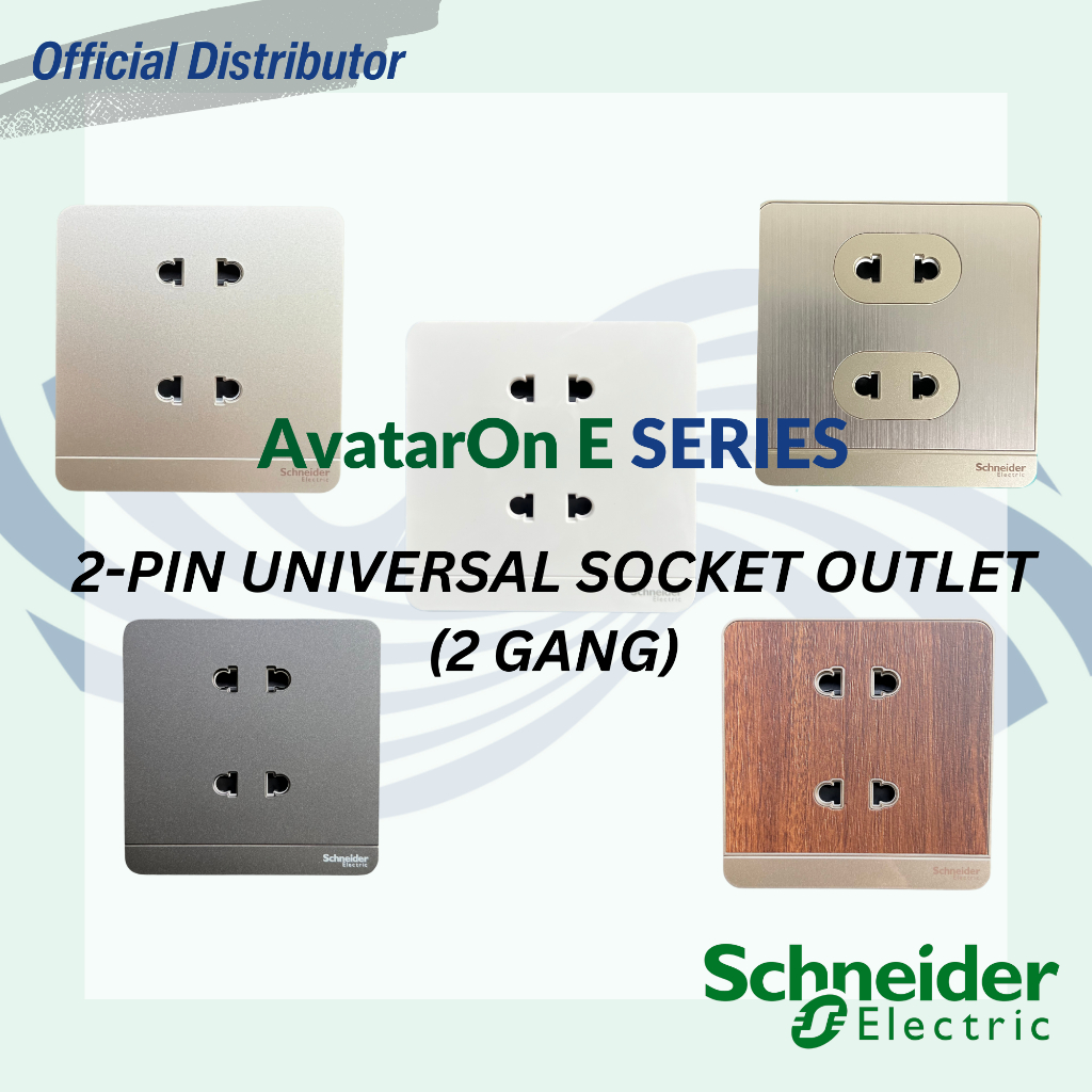 Schneider AvatarOn E 3"x3" 10A 250V 2 Gang 2-Pin Universal Socket ...
