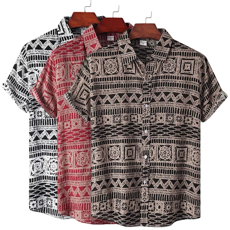 HUILISHI Bohemian Print Polo for Men Short Sleeve Thick Cotton Fabric ...