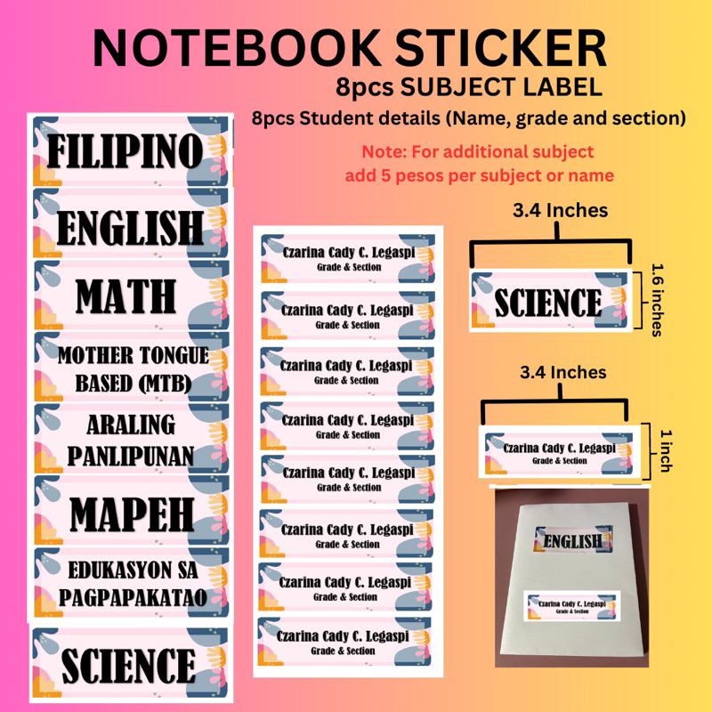 BACK TO SCHOOL NOTEBOOK STICKER LABEL (Name and Subject) | Shopee ...
