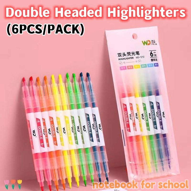 6PCS/Set Double-headed Highlighter Set HIghlighter Pen Fluorescent ...