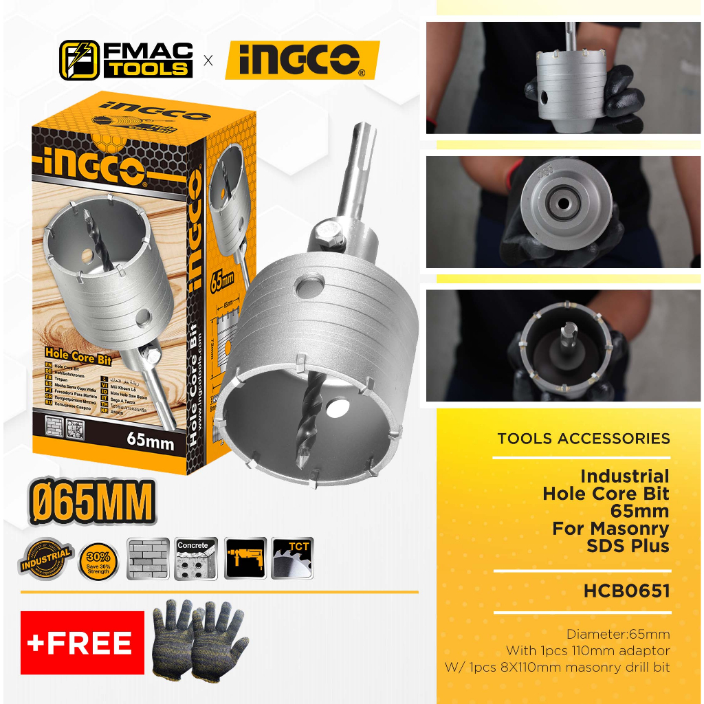 INGCO Industrial Hole Core Bit 65mm For Masonry and Concrete SDS Plus ...