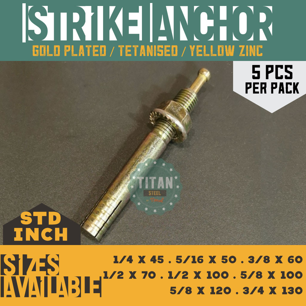 5 SETS - 1/4 , 5/16 , 3/8 , 1/2 inches Strike Anchor Tetanised Hit ...