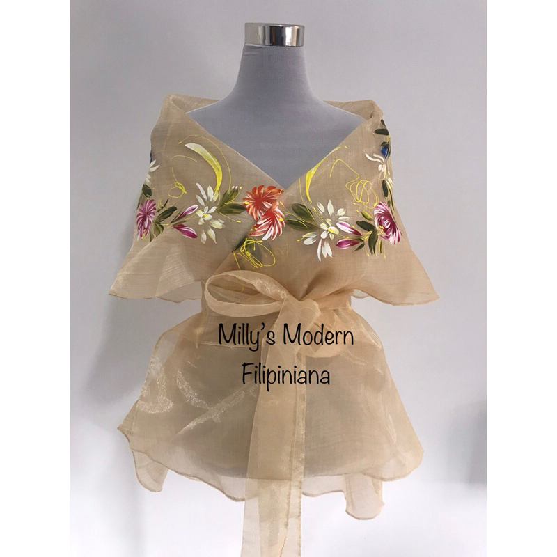 Milly’s Modern Filipiniana wrap around panuelo alampay /beige Beige ...