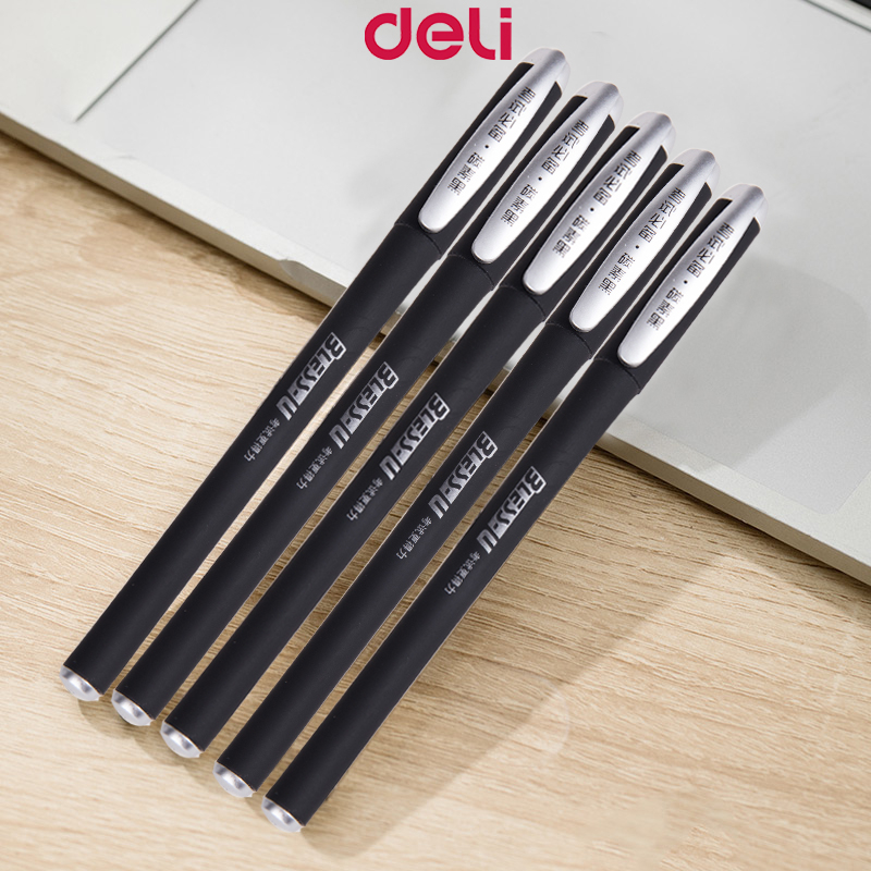 Deli 12Pcs/1Box Ballpen Gel Pen Black 0.5mm Bullet Writing Pen | Shopee ...