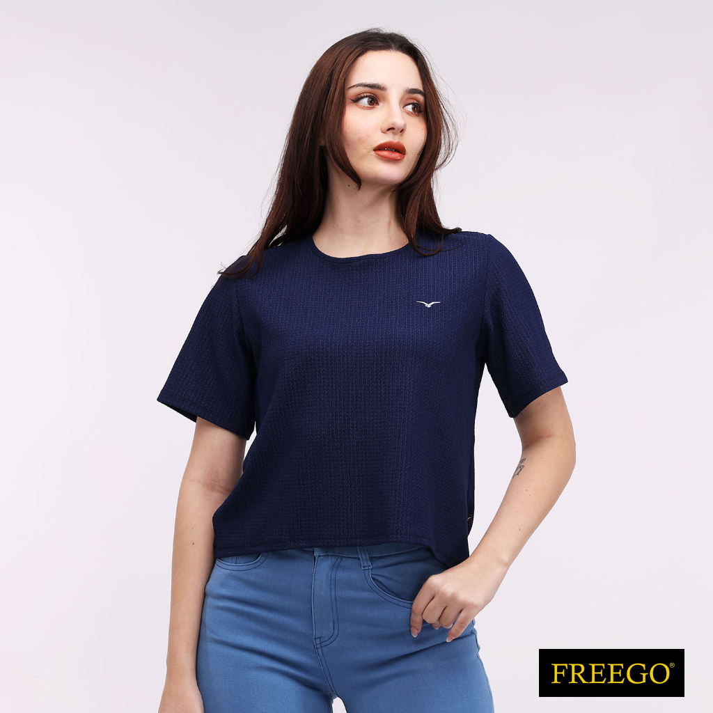 Freego Ladies Woven Plain Bubble Gauze Short Sleeve Blouse AST04-0046 ...
