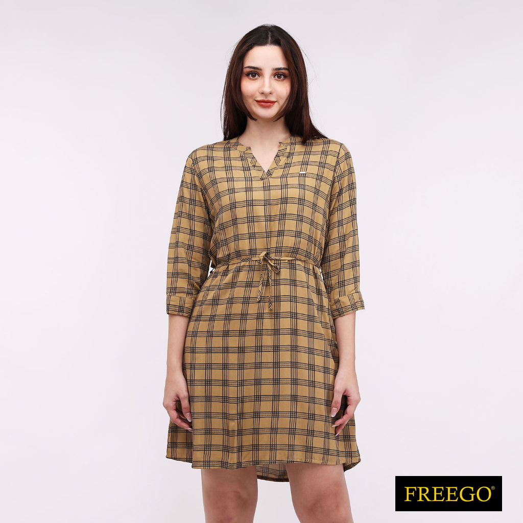 Freego Ladies Woven Checkered 3/4 Dress AST08-0038 | Shopee Philippines