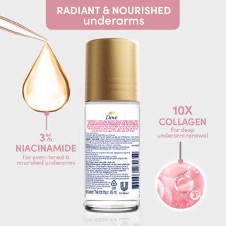 Dove Radiant + Care Deodorant Serum Roll On 3% Niacinamide 10x Collagen ...
