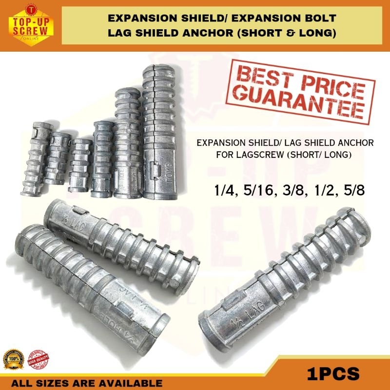 10pcs | Expansion Shield/ Expansion bolt/ Lag shield Anchor 1/4 - 1/2 (Short/Long) | Shopee ...