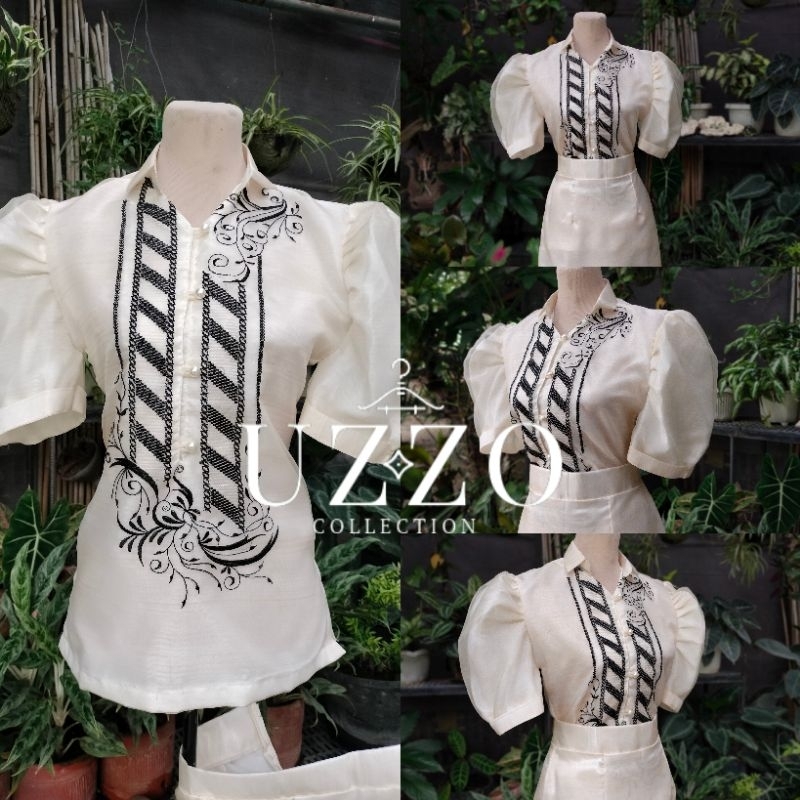 Ladies Barong Blouse Top Only Puff Sleeve Modern Filipiniana Attire for ...