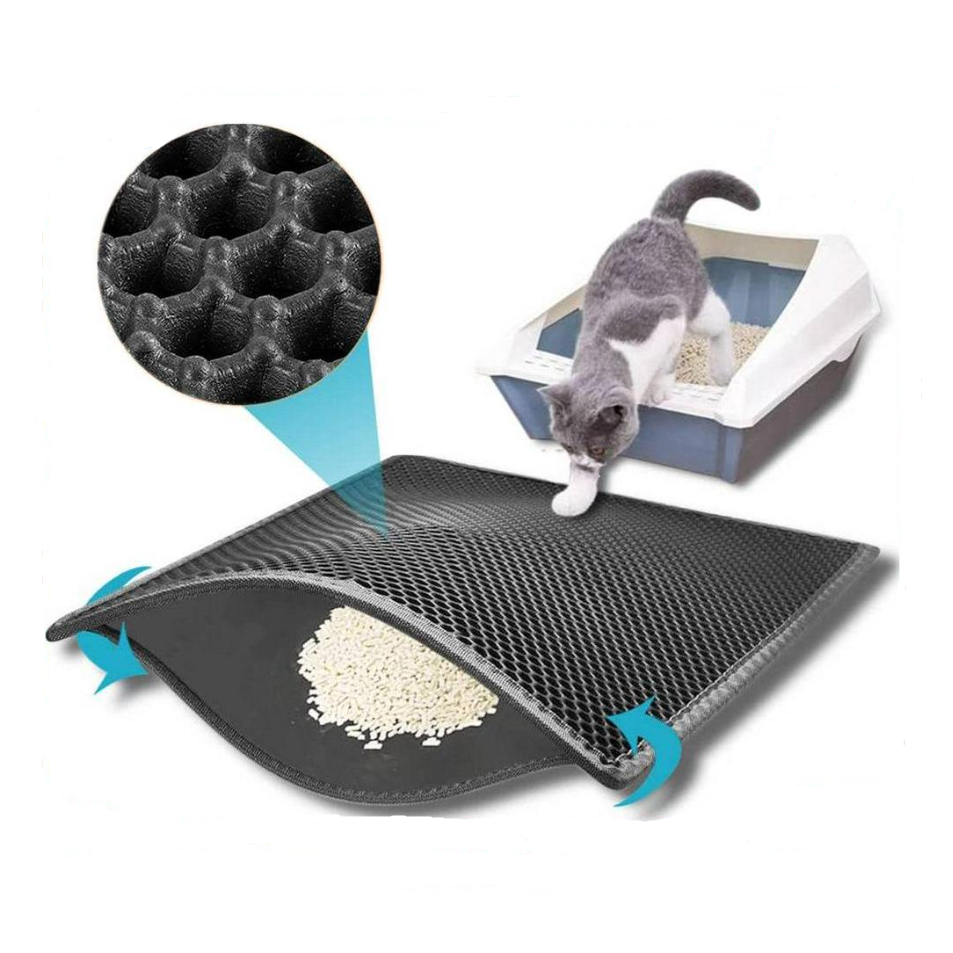 Double cat litter box trap catcher pad with larger honeycomb and ...