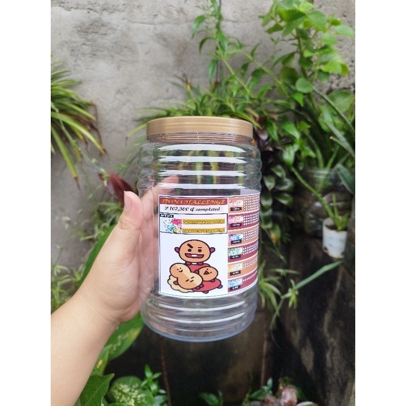 BT21 ALKANSYA IPON CHALLENGE (coins bank) transparent clear plastic jar ...