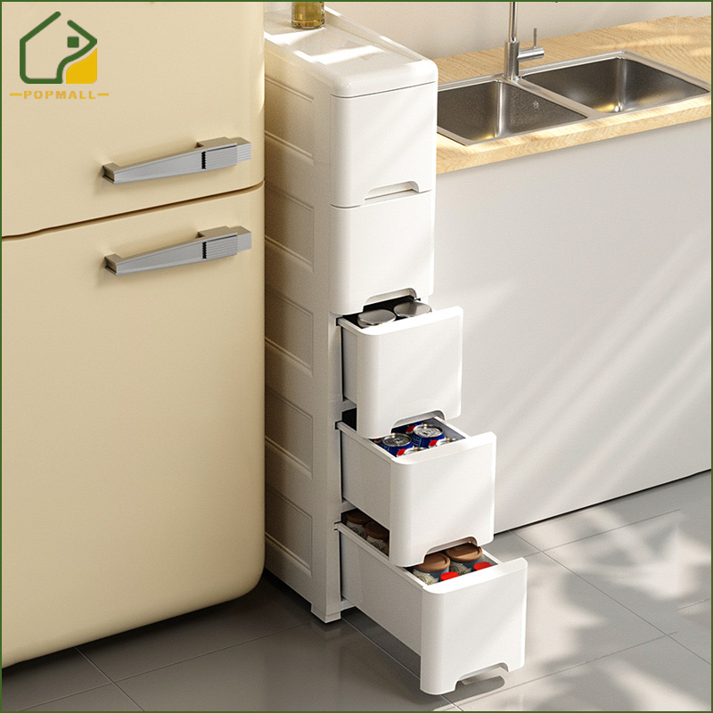PoP 5/6/7Layers Kitchen Gap Plastic Storage Cabinet Drawer With Wheels ...